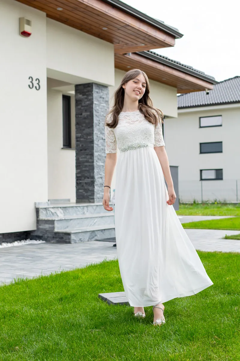 Rochie alba botez | rochie alba botez penticostal | rochie alba lunga ...