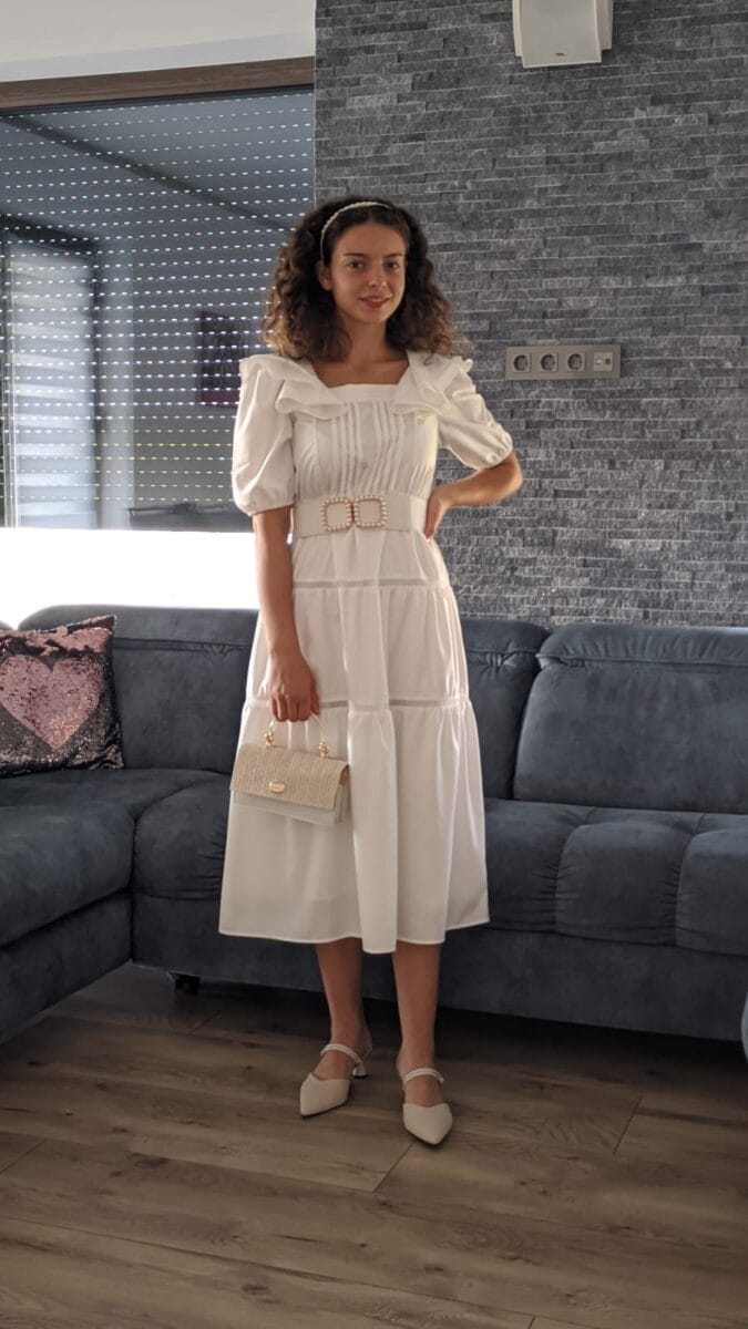 Rochie alba eleganta | Rochie alba midi | Rochie alba eleganta de seara ...