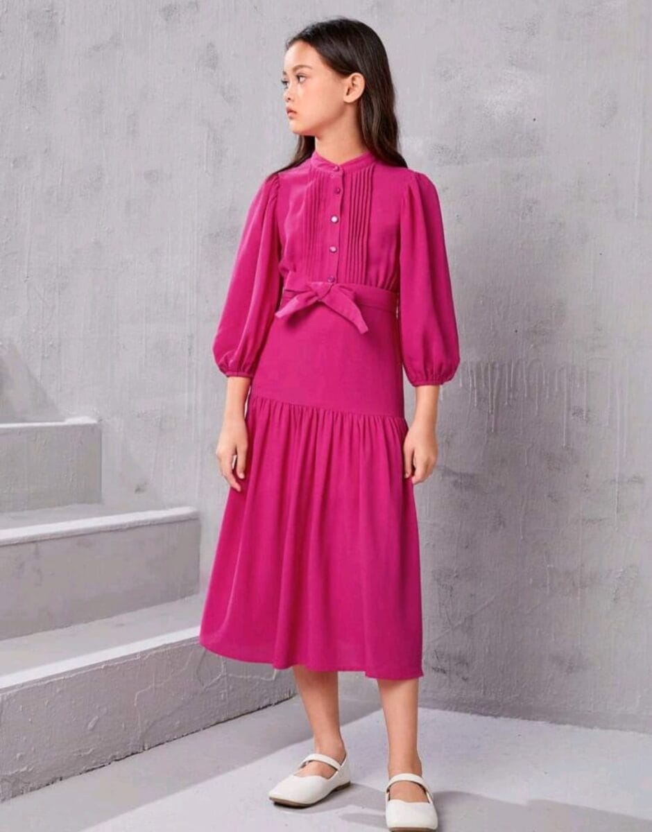 Rochita roz bombon pentru fetite | Rochita eleganta cu nasturei | 165 ...